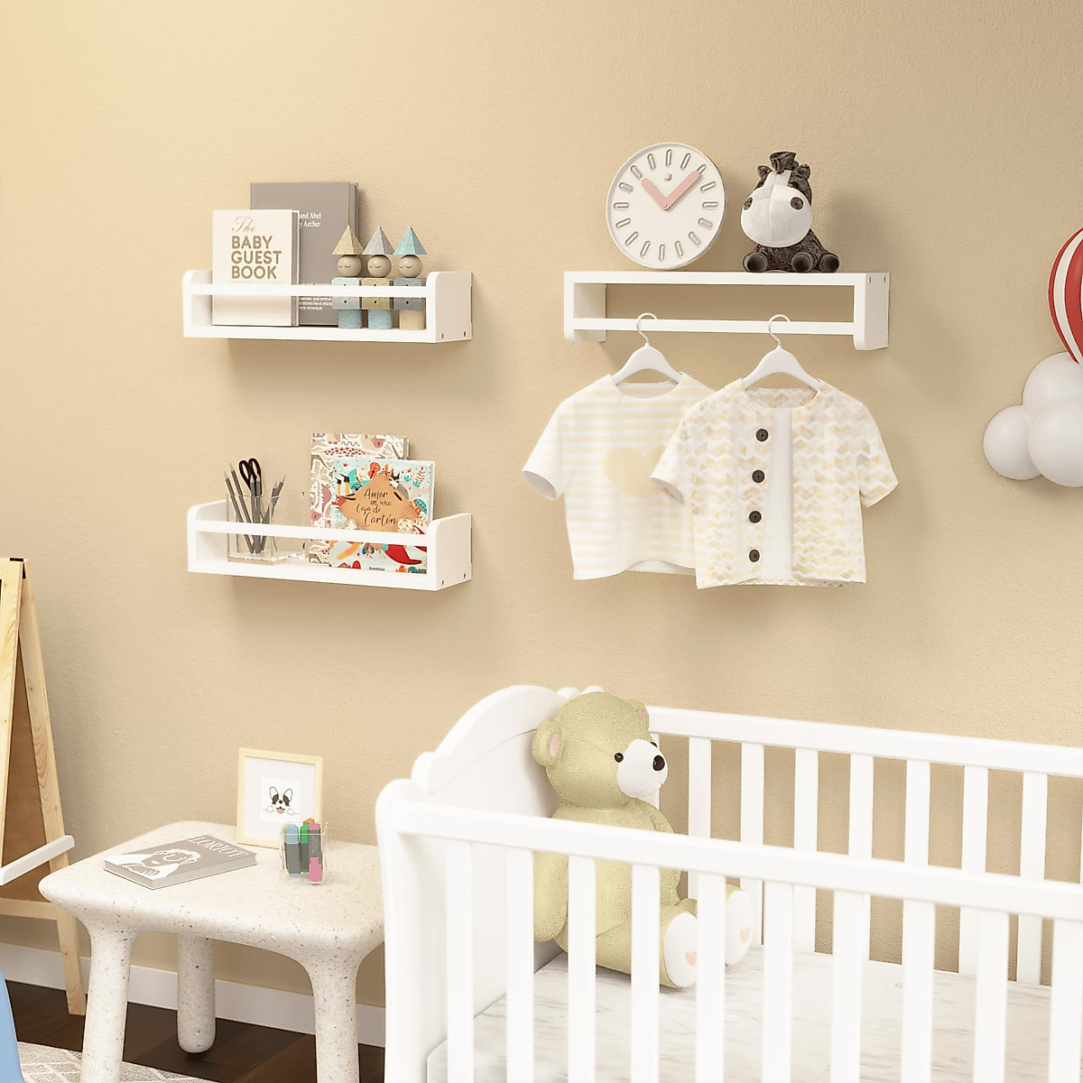 Boswillon White Floating Shelves Set of 3, Wall Mounted Nursery Bookshelf for Kids Room Storage, Classic White Floating Shelves for Wall, Baby Book Shelves for Kids Bedroom Toddler Room Decor - White