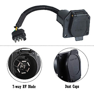 4 Flat to 7 Blade Trailer Light Adapter, Wiring Reverse Plug Connector with Mounting Bracket for Car Truck RV Side to Trailer Side Towing Solutions, RV 7 Pin to 4 Pin Trailer Adapter