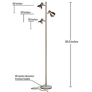 Brightech Ethan Floor Lamp, Dimmable Standing Lamp for Bedroom Reading, Great Living Room Décor, Modern LED Lamp for Living Rooms, Tall Tree Lamp for Offices - Nickel