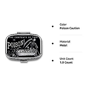 HOMETRIP Metal 2 Compartment Pill Organizer Travel Friendly Portable Compact Box Cute Case to Hold Vitamins/Tylenol/Fish Oil/Supplements/Meds/Tablet (Poison Caution), 1.97 x 0.79 x 0.39 Inch