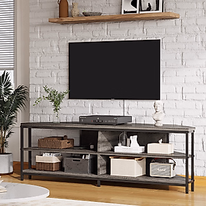 MUTUN Corner TV Stand with Power Outlet, Corner TV Stand for 32 43 50 55 60 Inch TV, Corner Entertainment Center, Industrial TV Console Table for Living Room Bedroom, 55 Inch, Grey Oak