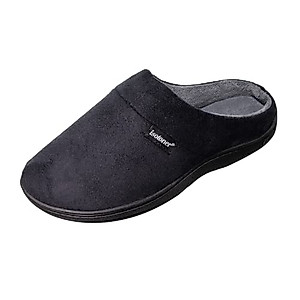 isotoner Men's Classic Microterry Slippers, Fuax Microsuede Black, 9.5-10.5