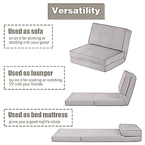 Giantex 5-Position Adjustable Convertible Flip Chair, Sleeper Dorm Game Bed Couch Lounger Sofa Chair Mattress Living Room Furniture, Gray