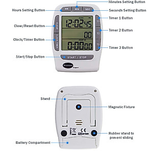 Digital Triple Kitchen Timer and Clock for Cooking and Baking with Led Countdown Timer Numbers with Alarm and Magnet Fixing