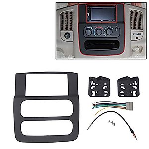 ECOTRIC Radio Double Din Stereo Dash Kit W/Wire Harness Antenna Adapter for 2002-2005 Dodge RAM 1500 2500 3500 Black-with Wiring Harness