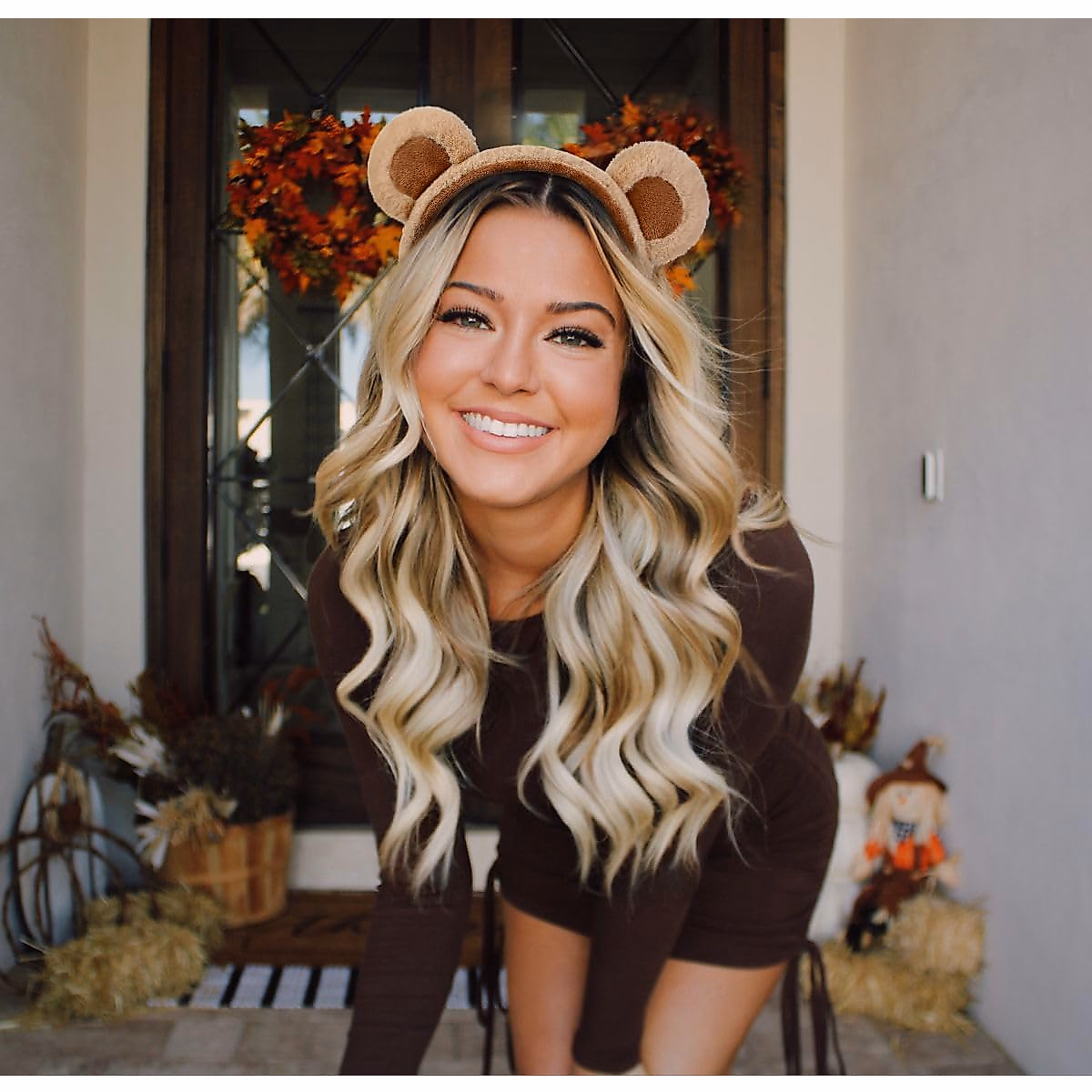 Bear Ears Headbands for Adults - Cute Brown Bear Costume Ears for Women's Halloween Festival Party Hair Accessories