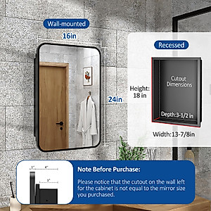 ACEMIRO 16x24 Inch Medicine Cabinet for Bathroom with Vanity Mirror Black Metal Framed Recessed Wall Mounted Bathroom Medicine Cabinet with Mirror