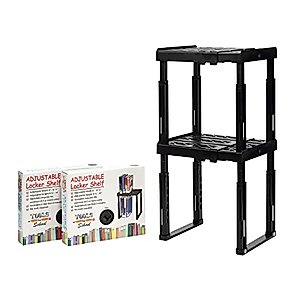 Tools for School Locker Shelf Organizer for School Locker - Locker Organizer - Strong ABS Plastic - Adjustable Width with Side Magnets - Patented Stackable Shelf Organizer - Pack of 2 - (Black)