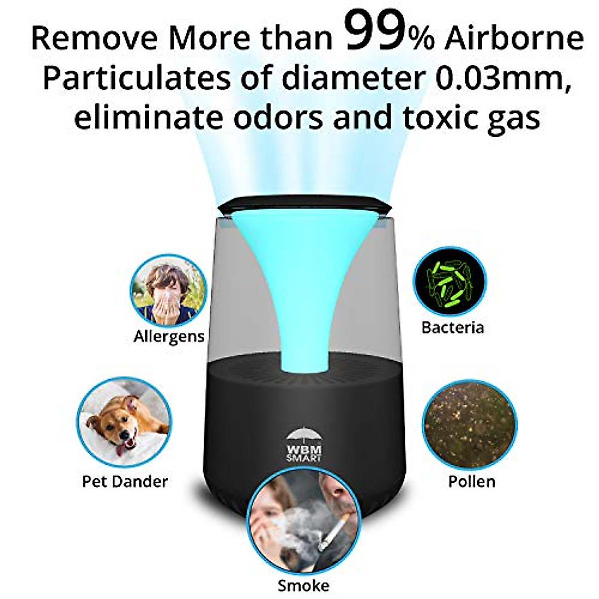 WBM Smart Hepa Air Purifier, with Bluetooth Speaker, Black