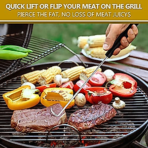 Joyfair Food Flipper Hook Set of 2 (17 In + 12 In), Pigtail Meat Turner Hooks for Barbecue Grilling Flipping Turning Steaks & Vegetables, Stainless Steel BBQ Grill Accessories for Right-Handed