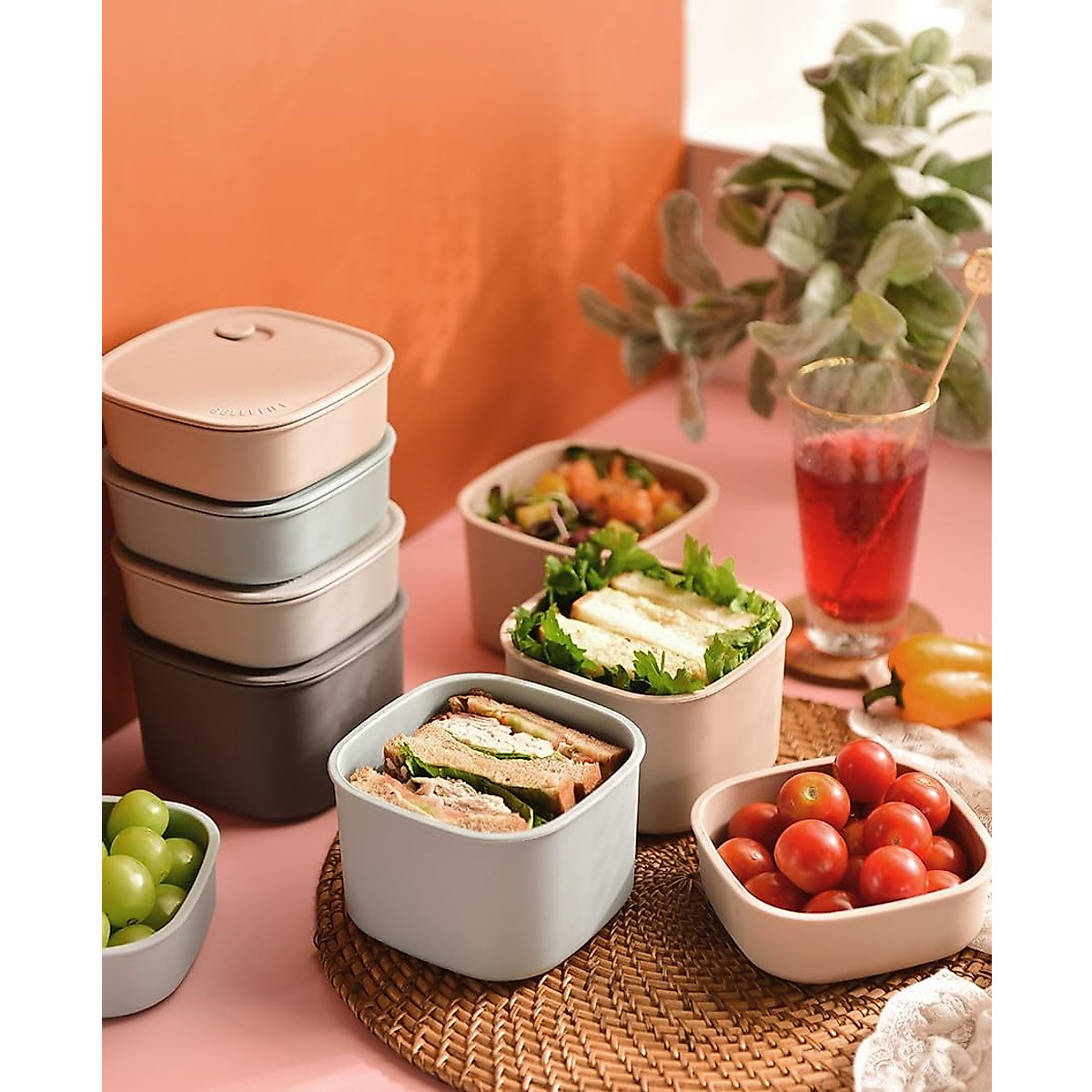 Invisioncorp 3 Set, Kitchen Microwave 27oz Food Storage Containers Set with Lid, Reusable Meal Prep Canister for Refrigerator, Freezer Oraganizer, Dishwasher Safe, Made in Korea (Light Gray)