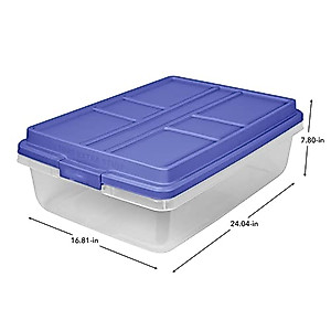 GERSH 40 Qt. Clear Plastic Storage Bin with Blue HI-Rise Lid, 6 Pack