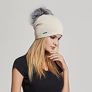 Pilipala Women Oversized Slouchy Beanie Bobble Hat with Fur Pompom VC17601 Beige Gray Pompom
