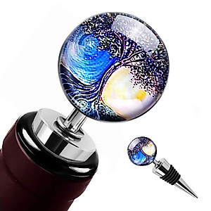 Soleebee 3 Pack Decorative Wine Stoppers, Wine Bottle Stopper with Beautiful Art Glass, Reusable Beverage Bottle Stoppers for Bar, Gifts, Holiday Party, Kitchen Decor (Tree of Life)