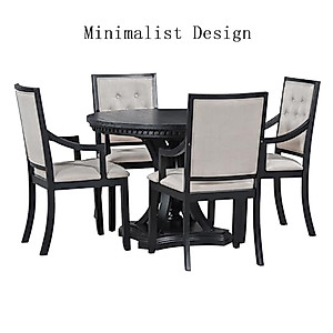 Mystiqueserenity 5 Piece Dining Table Set,Classic Extendable Dinner Set,with Round Table and 4 Upholstered Chairs,for Dining Room,Kitchen(Black Oak)
