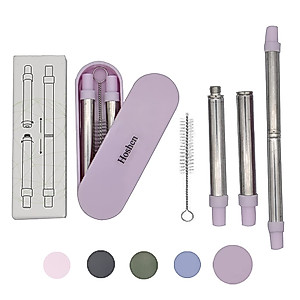 Hoshen Stainless Steel Portable Telescopic Straw, Two-In-One Detachable Telescopic Straw, Detachable, Reusable Straw With Shell, With Cleaning Brush - Deep Pink