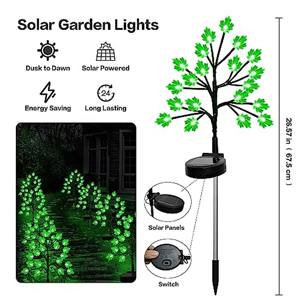 Thanksgiving Decorations Outdoor Solar Lights - 2PACK 40LED Maple Tree Solar Thanksgiving Lights for Fall Decorations,Waterproof Solar Fall Lights for Autumn Harvest Festivals Outside Yard Decor,Green