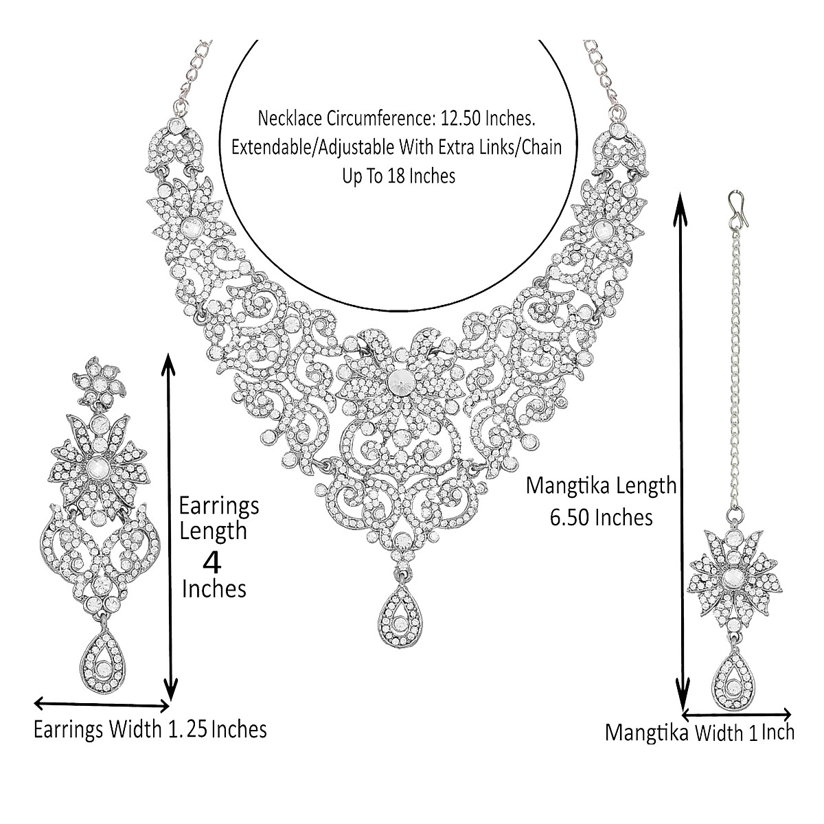 Touchstone Indian Bollywood Traditional Royal Look Attractive Filigree Carving Rhinestone Grand Bridal Designer Jewelry Necklace Set for Women