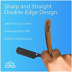 Equinox Straight Edge Razor - Includes 100 Single Derby Blades -Manual Shaver for Men - Stainless Steel with Wooden Handle - Barber Kit - Hair Blade Razor - Perfect for Hairline