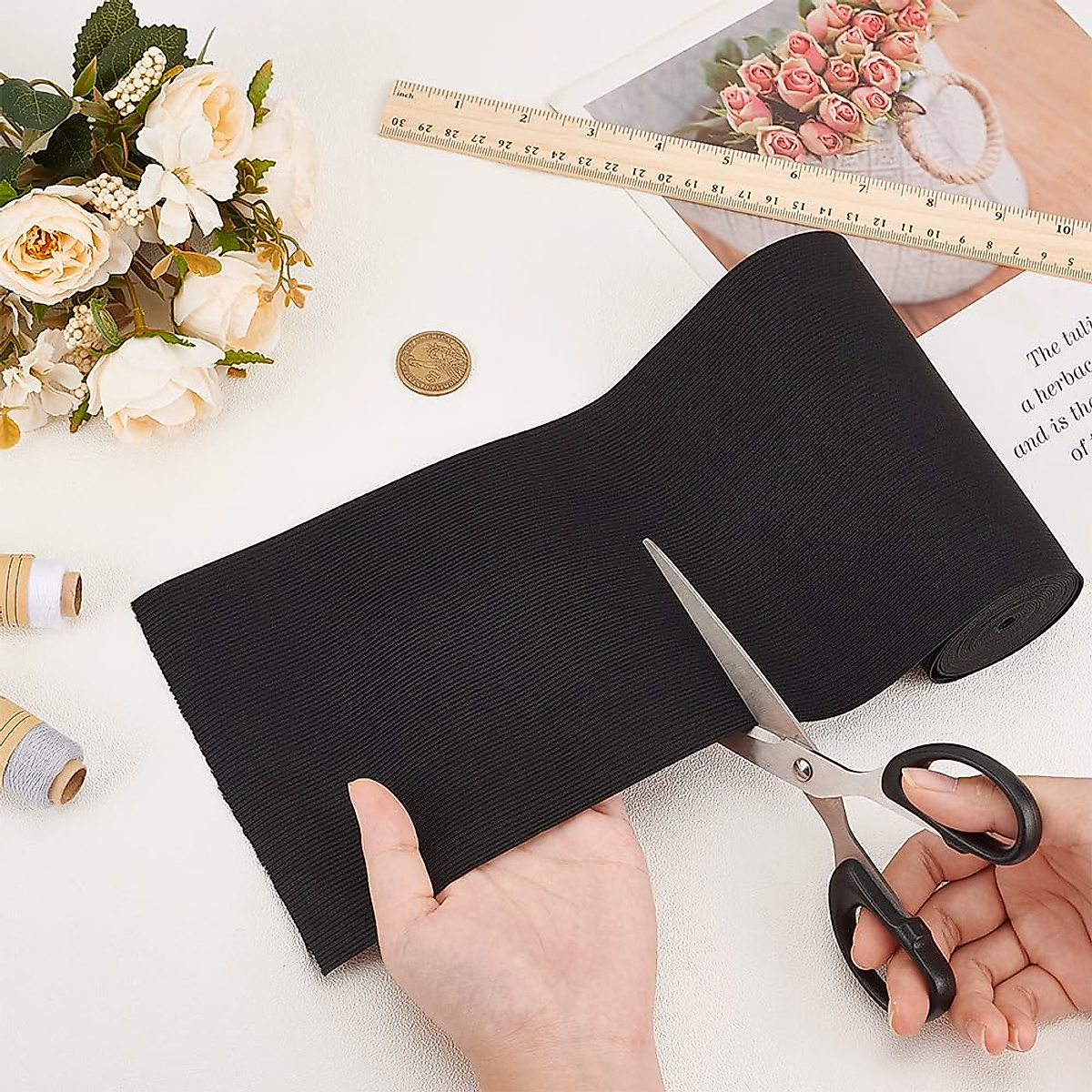 BENECREAT 3.3 Yard/3m 6 Inch Wide Flat Elastic Band Black Heavy Stretch Knit for Garment Sewing Project