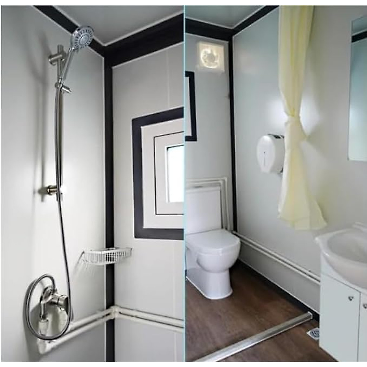 Generic Portable Prefabricated Tiny Home 19x20ft, Mobile Expandable Plastic Prefab House for Hotel, Booth, Office, Guard House, Shop, Villa, Warehouse, Workshop, grey blue