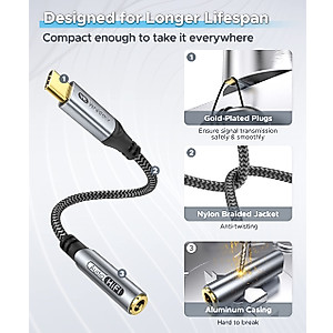 Warrky USB C to 3.5mm Audio Headphone Adapter【Flawless 24bit Hi-Res Sound Quality】 Type-C to Headphone Jack Compatible with Samsung Galaxy S22/S21/S20 Plus, Pixel 6/5/4, iPad Pro, Motorola, OnePlus