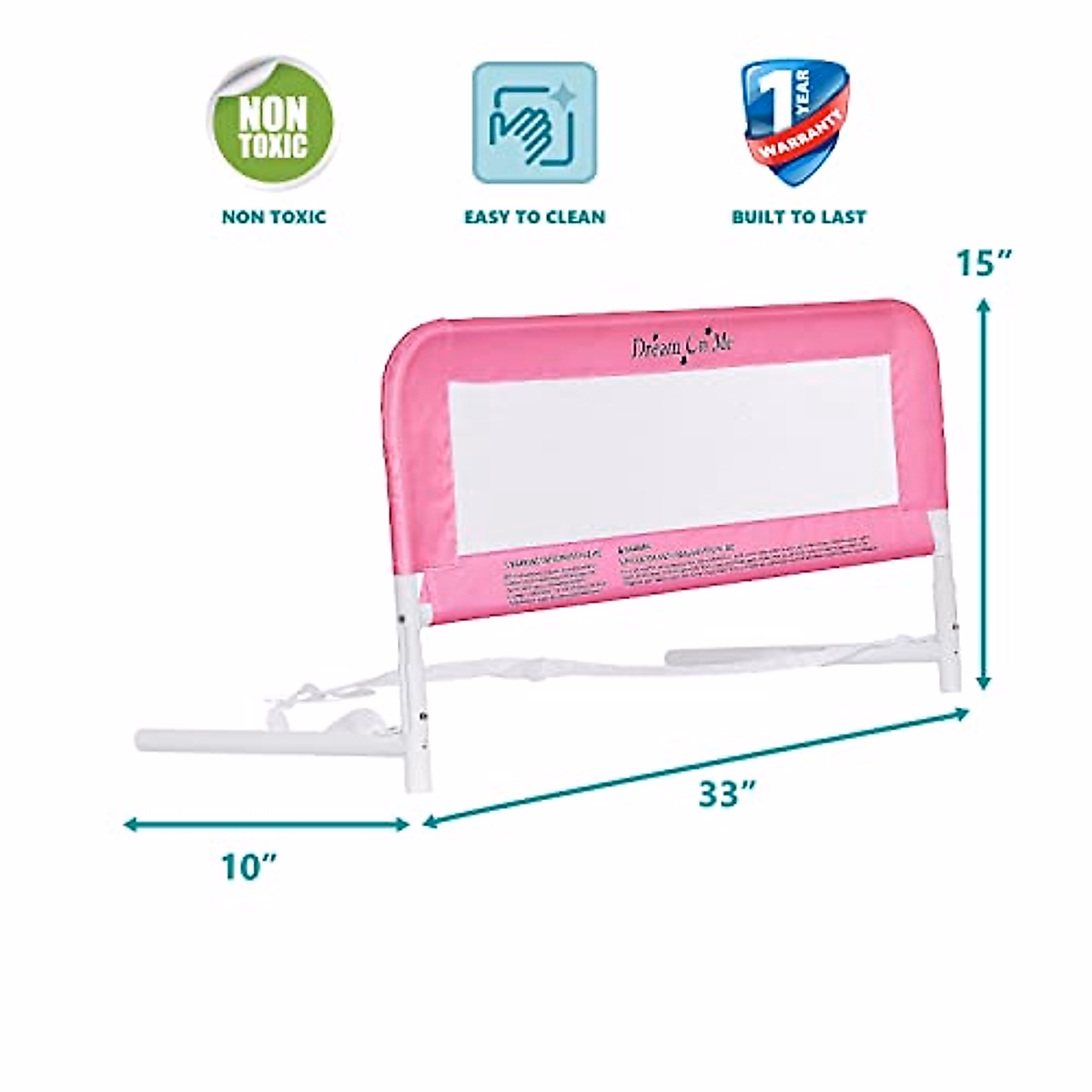 Dream On Me Lightweight Mesh Security Adjustable Bed Rail Double Pack With Breathable Mesh Fabric In Pink