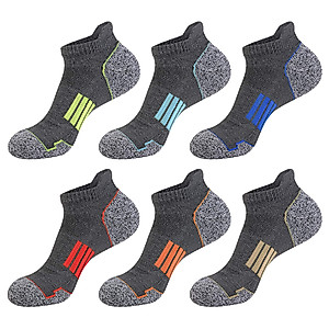 JOYNÉE Mens Athletic Ankle Sports Running Low Cut Tab Socks for Men 6 Pairs,Grey1,Sock Size 10-13