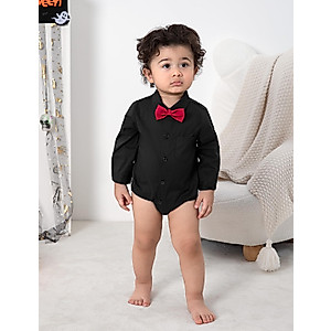 A&J DESIGN Baby Boy Button Down Shirt Infant Dress Bodysuit Gentlemen Long Sleeve One Piece Formal Rompers 12-18 Months Black