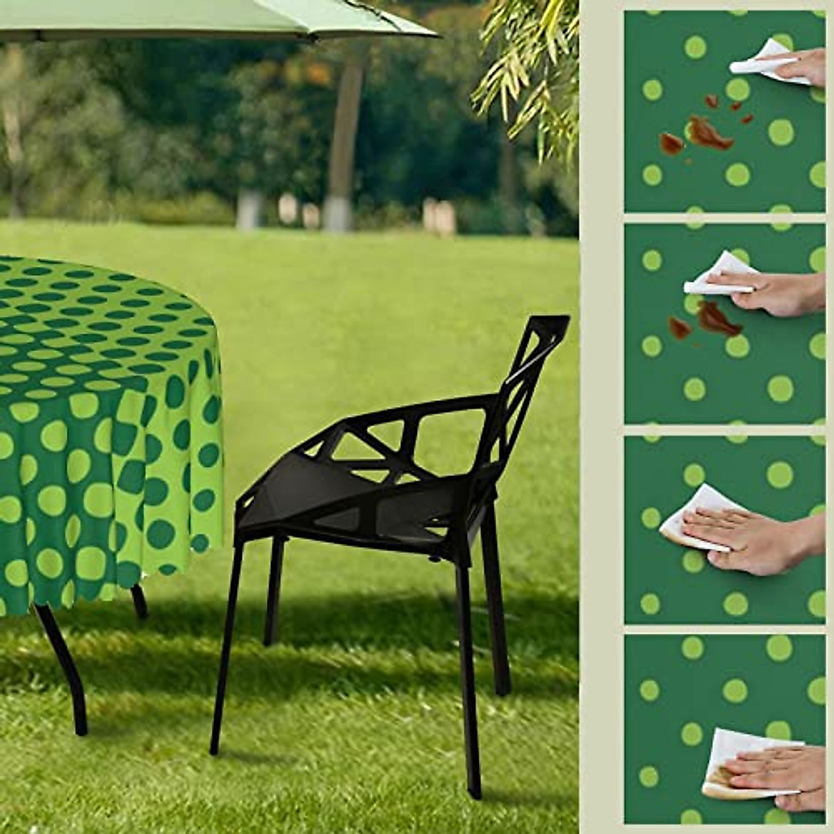 Abstract Green Pattern Round Outdoor Tablecloth,Round Table Cloth Washable Water Resistance Tablecloth with Umbrella Hole Zippered,for Patio Garden Tabletop Decor(72" Round,Forest Green Lime Green)