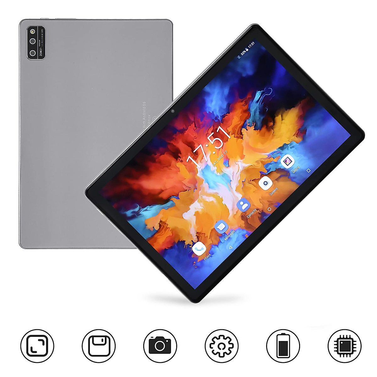 10.1 Inch Smartphone Tablet, 100‑240V Gray Support Offline GPS Tablet PC Octa Core Front 800W Rear 2000W for Office (US Plug)
