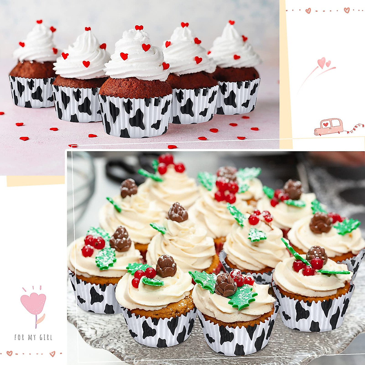 300 Count Cupcake Liners Cow Cashew Cupcake Liners Wrappers Baking Cups Cases Cashew Animal Print Cupcake Paper Baking Cups for Wedding Farm Themed Birthday Party (Cow Style)