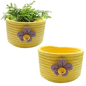 Oaixuilhy 2 Pack Cotton Rope Basket Small Woven Basket for Living Room Shelves Desk Decor (Yellow)