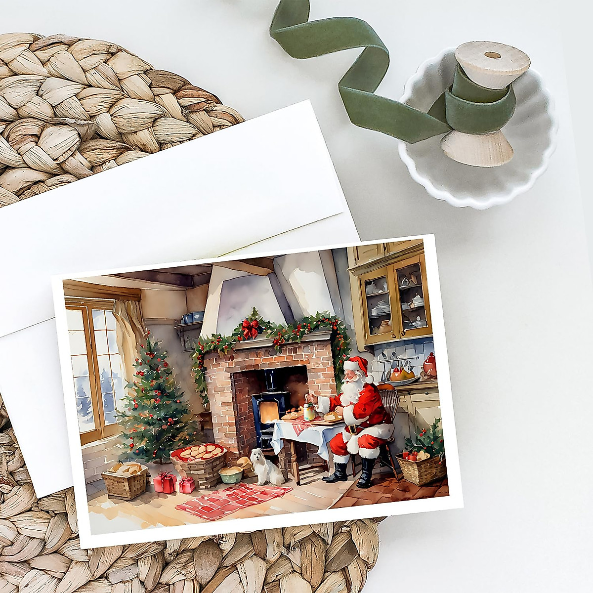 Caroline's Treasures DAC3287GCA7P Cookies with Santa Claus Greeting Cards Pack of 8 Blank Cards with Envelopes Whimsical A7 Size 5x7 Blank Note Cards