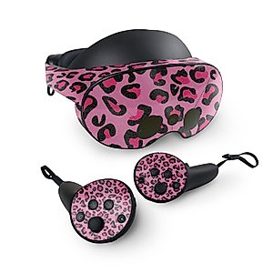 MightySkins Glossy Glitter Skin Compatible with Meta Quest Pro - Pink Leopard | Protective, Durable High-Gloss Glitter Finish | Easy to Apply, Remove, and Change Styles | Made in The USA