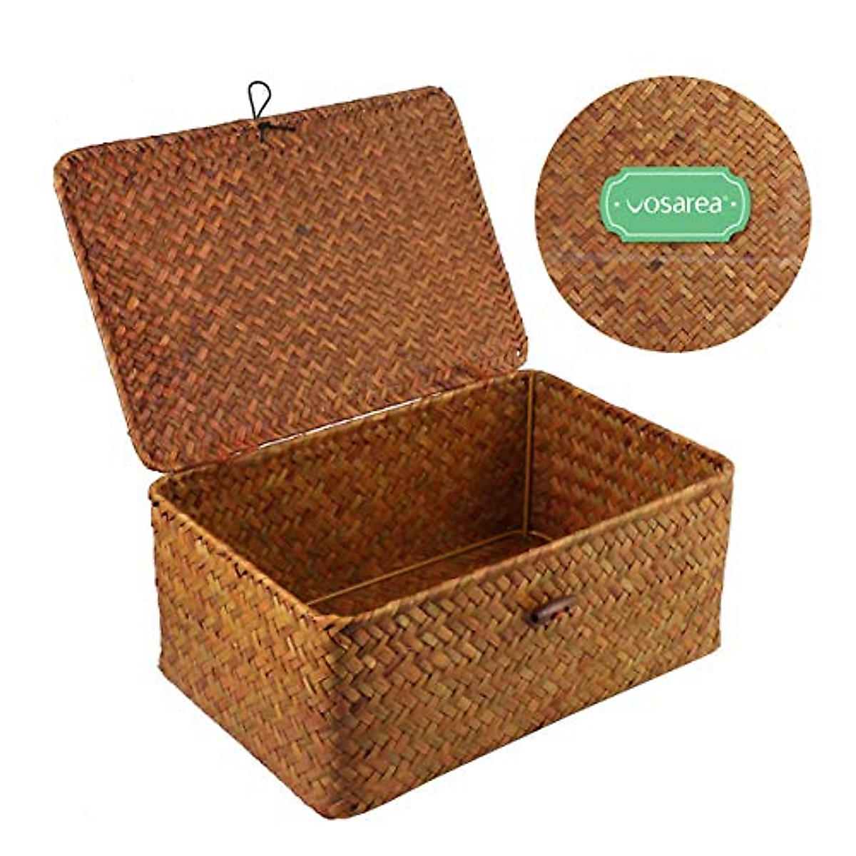 Vosarea 1PC Natural Seaweed Hand-Woven Box Woven Basket Storage Basket for Home Desktop Storage