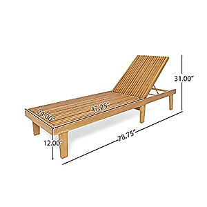 Christopher Knight Home Addisyn Outdoor Wooden Chaise Lounge, Teak Finish