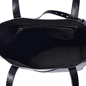 Leather Satchel Purses and Handbags for Women, Top Handle Shoulder Purse Medium Transport Leather Tote Bag for Women (True Black)