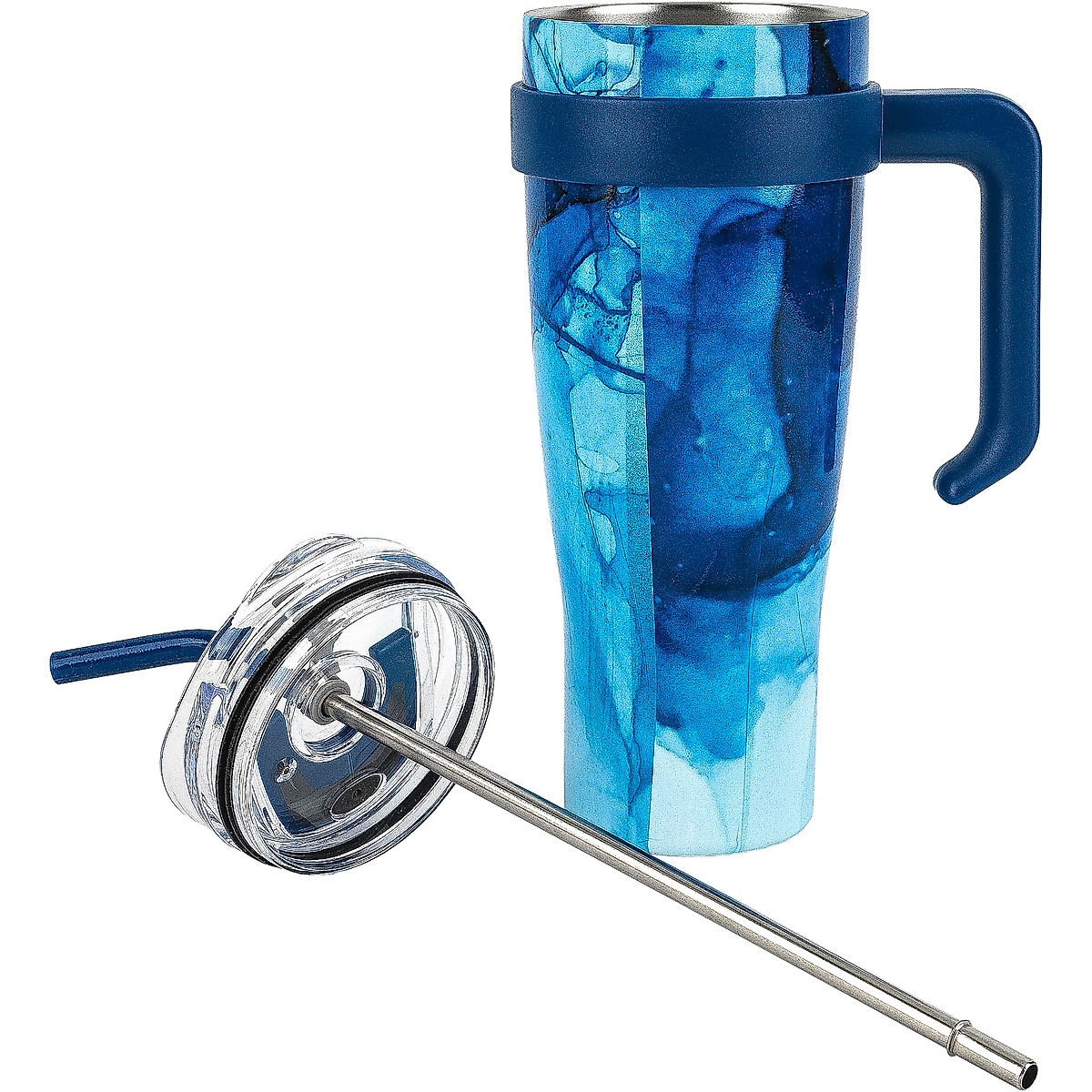 Blue Marble Insulated Tumbler, 40 Ounces – Leak Proof Tumbler With Lid And Straw, Tumbler With Handle, 40Oz Large Tumbler, Insulated Tumbler With Handle For Travel