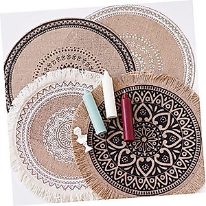 DECHOUS 1pc Jute Placemats Glass Coasters for Drinks Natural Home Decor Office Desk Decorations Mandala Dinking Coasters Round Cup Mat Pad Dining Table Placemat Household Place Mat Linen