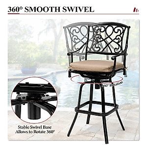 Crestlive Products Heavy Duty Cast Aluminum Frame & Sunbrella Fabric Cushion Counter Height Swivel Bar Stool All Weather Patio Furniture Antique Brown Finish for Outdoor Indoor, 2 PCS (Beige)