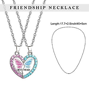 MJartoria BFF Necklace for 2, Best Friend Necklaces, Panda Valentine Split Heart Rhinestone Friendship Necklaces Best Friends Engraved Pendant-Cute Butterfly