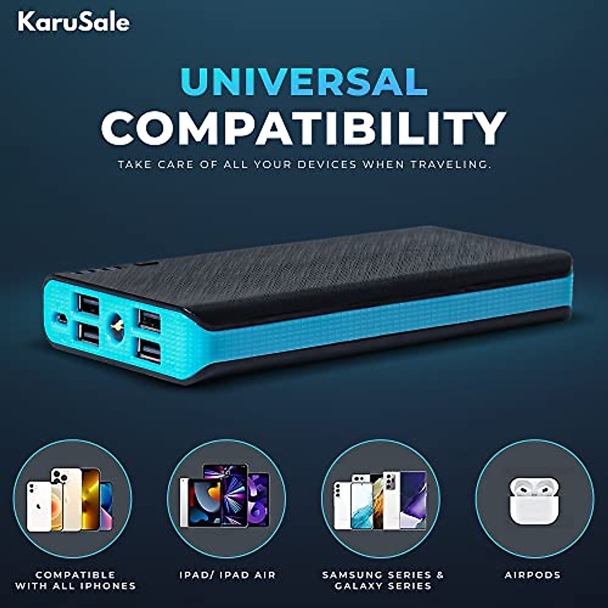 KaruSale 4 USB 50000mAh Power Bank LED External Backup Battery Charger F Phone (Blue)