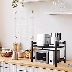 MOMOJIA Versatile Microwave Stand with Expandable Designs Kitchen Counter Organizers with Hooks Carbon Steel Constructions