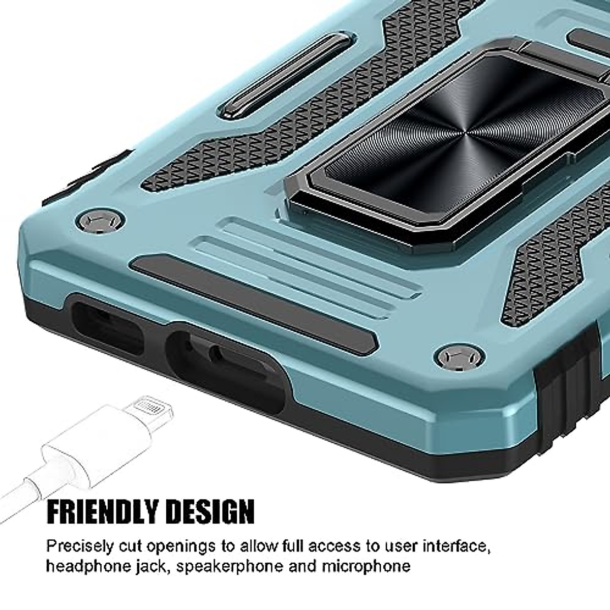 SYONER for Samsung Galaxy S23 Plus Case, Shockproof Phone Case with Sliding Camera Cover & Rotatable Ring Holder Kickstand + Tempered Glass Screen Protector for Galaxy S23+ (6.6", 2023) [Light Blue]