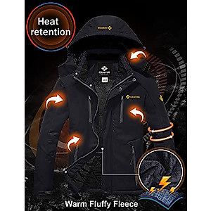 GEMYSE Men's Waterproof Ski Snow Jacket Insulated Winter Windproof Fleece Jacket with Hood (Black,Medium)