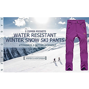 MAGCOMSEN Women's Fleece Lined Softshell Pants Winter Sports Snow Ski Hiking Pants with Multi-Pockets (Purple, 30W x 30L)