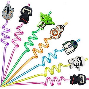 Star Wars Birthday Party Supplies Straws ,18 PCS Reusable Drinking Straws for Star Wars Party Favors, Party Supplies, Party Goodie Gifts for Kids Birthday Party decorations with 2 PCS Cleaning Brushes