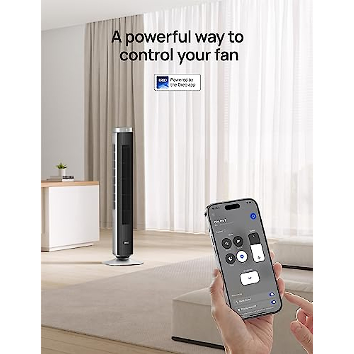 Dreo 42'' Pilot Pro Tower Fan with Remote, 25 DB Quiet DC Portable Bladeless Fan, 90° Oscillating,12H Timer, 9 Speeds,4 Modes, LED Display, Floor Fans for Bedroom Home Office, Black (DR-HTF005)
