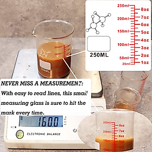 High Borosilicate Glass Measuring Cup Set-V-Shaped Spout，Includes 60ml(2OZ), 120ml(4OZ), and 250ml(8OZ) Glass Measuring Beaker for Kitchen or Restaurant, Easy to Read